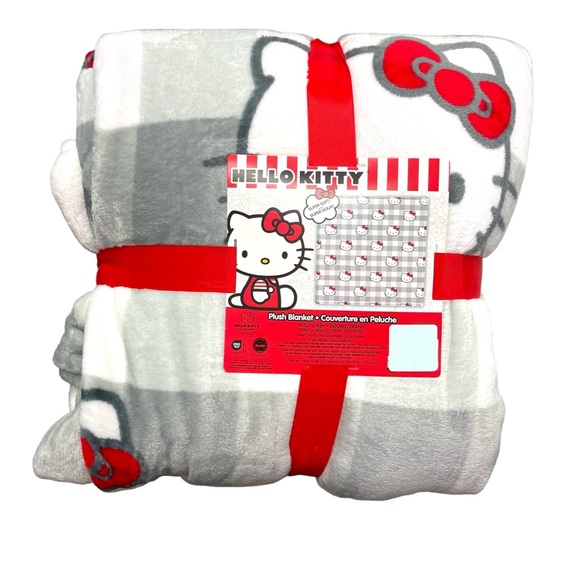 Hello Kitty | Bedding | Hello Kitty Gray White Plaid Red Bow Plush ...